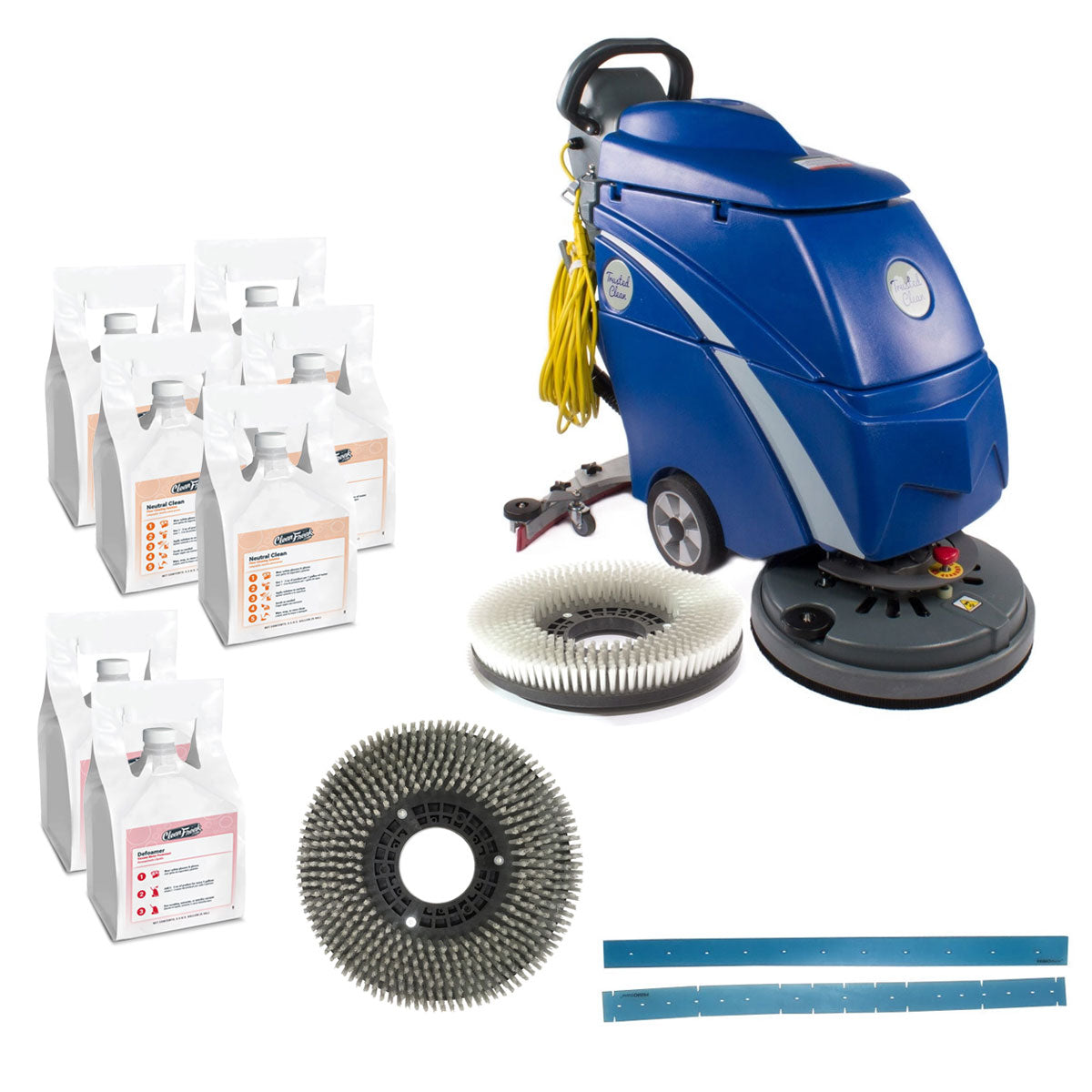 Trusted Clean 'Dura 18HD' Rubberized Floor Scrubbing Machine Package w ...